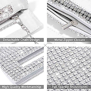 Yokawe Rhinestone Purses for Women Evening Handbags Sparkly Silver Crossbody Bag Vacation Club Party Wedding Clutch