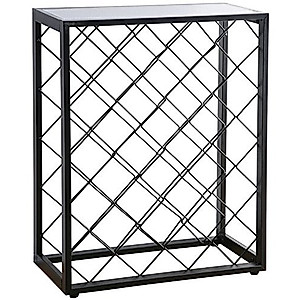 Mango Steam 32 Bottle Wine Rack with Glass Table Top Free Standing, Black