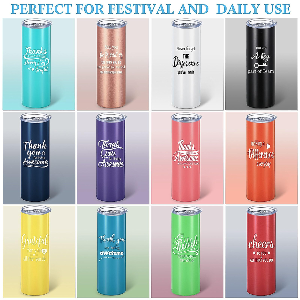 Sieral Employee Appreciation Gift Bulk Thank You Staff Gift 20 oz Stainless Steel Tumbler with Lid Inspirational Team Mug Gifts for Nurse Teacher Coworker Women Men(Positive, 12 Pcs)