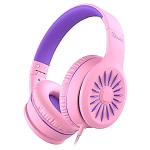 ELECDER i45 On-Ear Headphones with Microphone - Foldable Stereo Bass Headphones with No-Tangle 1.5M Cord, 3.5MM Jack, Portable Wired Headphones for School/Kids/Teens/Smartphones/Travel/Tablet - Pink