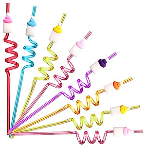 24 Reusable Baby Bottle Plastic Straws for Girls Boys Baby Shower Party Gift Favors with 2 Cleaning Brushes
