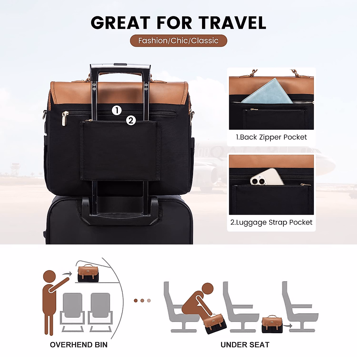 LOVEVOOK Laptop Bag for Women, 15.6 inch Large Capacity Computer Briefcase Case, Crossbody Messenger Shoulder Bag, Office Business Work Tote Bags Purse for Travel Gifts, Brown-black