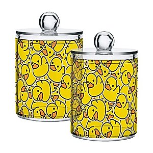 Rubber Duck Cotton Swab Holder Bathroom Containers Jars with Lids Set Cotton Ball Pad Round Holder Jar for Cotton Swab Ball Rounds Makeup Sponges Bathroom Organizer Storage, 2 Pack