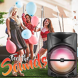 Pyle Wireless Portable PA Speaker System - 800W Powered Bluetooth Indoor & Outdoor DJ Stereo Loudspeaker with MP3 AUX 3.5mm Input, Flashing Party Light & FM Radio-PPHP1244B,Black