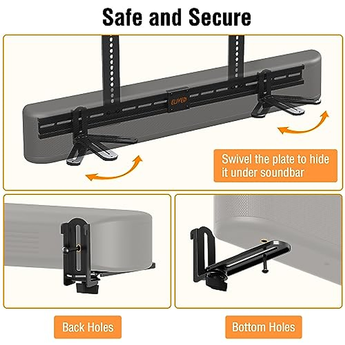 ELIVED Ceiling TV Mount YD3015 Fits Most 26-65 Inch TVs, Height Adjustable Max VESA 400x400mm, Soundbar Mount YD5012 Swivel Soundbar Mounting Bracket Under TV