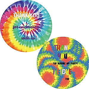 Hilgue, 80 Pcs Tie Dye Thank You Stickers, Tie Dye Thank You Stickers, 60's Groovy Party Favors Labels Birthday Baby Shower Decorations (2 Inches), 2 Inch (Pack of 80)
