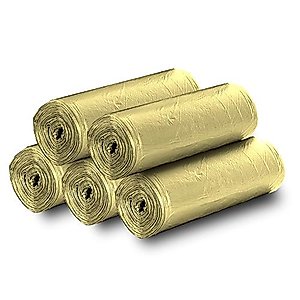 5 Rolls Small Trash Garbage Bags, 4 Gallon Strong Thin Material Disposable, Kitchen, Durable Plastic Trash Bags for Office Home Bedroom Garden Waste Bin, 100 Counts (Golden)