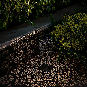 MicDecor 2 PackWrought Iron Solar Palace Lanterns in The Garden, Solar Lights in The Lakeside (Silver)