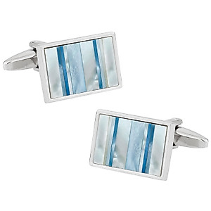 Cuff-Daddy Ocean Blue Mother of Pearl Cufflinks with Presentation Box Unique Shirt Accessories for Mens Wedding Cufflinks Thoughtful Gift Storage Cuff Links Travel Box