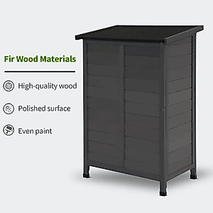 MCombo Outdoor Wood Storage Cabinet, Small Size Garden Wooden Tool Shed with Double Doors, Outside Tools Cabinet for Backyard (24.6”x 18.3”x38.2”) 0985 (Grey)