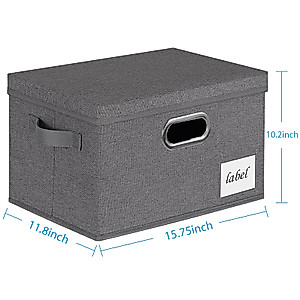 PFFVRP Extra Large Storage Bins with Lids, Foldable Fabric Storage Baskets with Lids, Sturdy Storage Boxes with Labels and 3 Handles for Closet Home Bedroom Office (Grey)