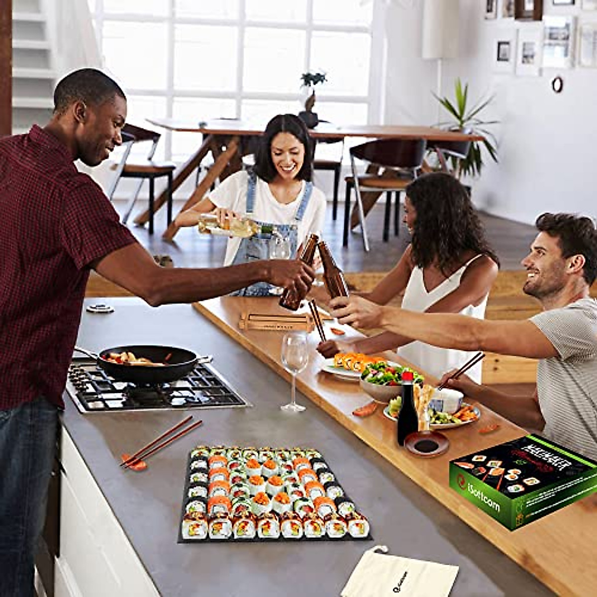 Isottcom Sushi Making Kit - Premium Sushi Set, Soy Sauce Mixing Bowls, Chopsticks with Holders, Bamboo Mat - Sushi rolling Kit for Home - Sushi roller Mobile App Sushi Maker Kit in Amazing Gift Box