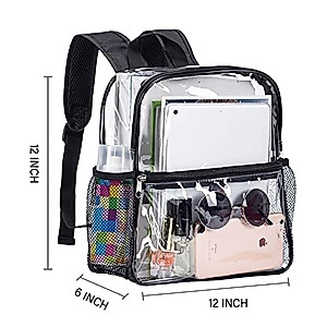 DNSDOIT Mini Clear Backpack,12x12x6 Heavy Duty Transparent Bookbag,See Through PVC School Backpacks for Stadium,Work,Security,Travel