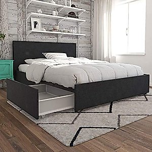 Novogratz Kelly Bed with Storage, Full, Dark Gray Linen