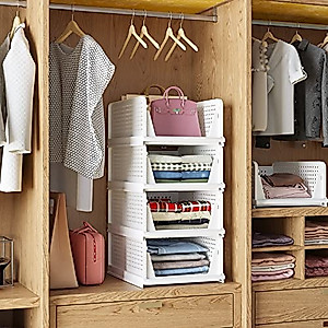 C&AHOME 4-Pack Stackable Wardrobe Storage Box, Plastic Drawer Organizer, Foldable Clothes Shelf Baskets, Folding Cube Bins, Perfect for Kitchen, Bedroom, 13.4" L x 17.7" W x 7.1" H White USWSB04W