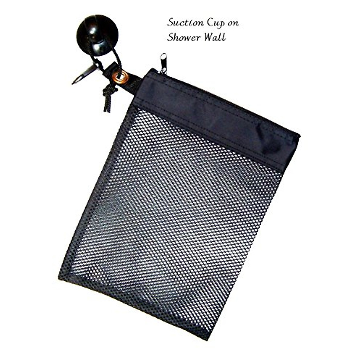 Mesh Caddy, Quick Dry Shower Tote Bag Hanging Toiletry and Bath Organizer with Suction Cup Clip Cord, Black, Rugged - Better Made in USA
