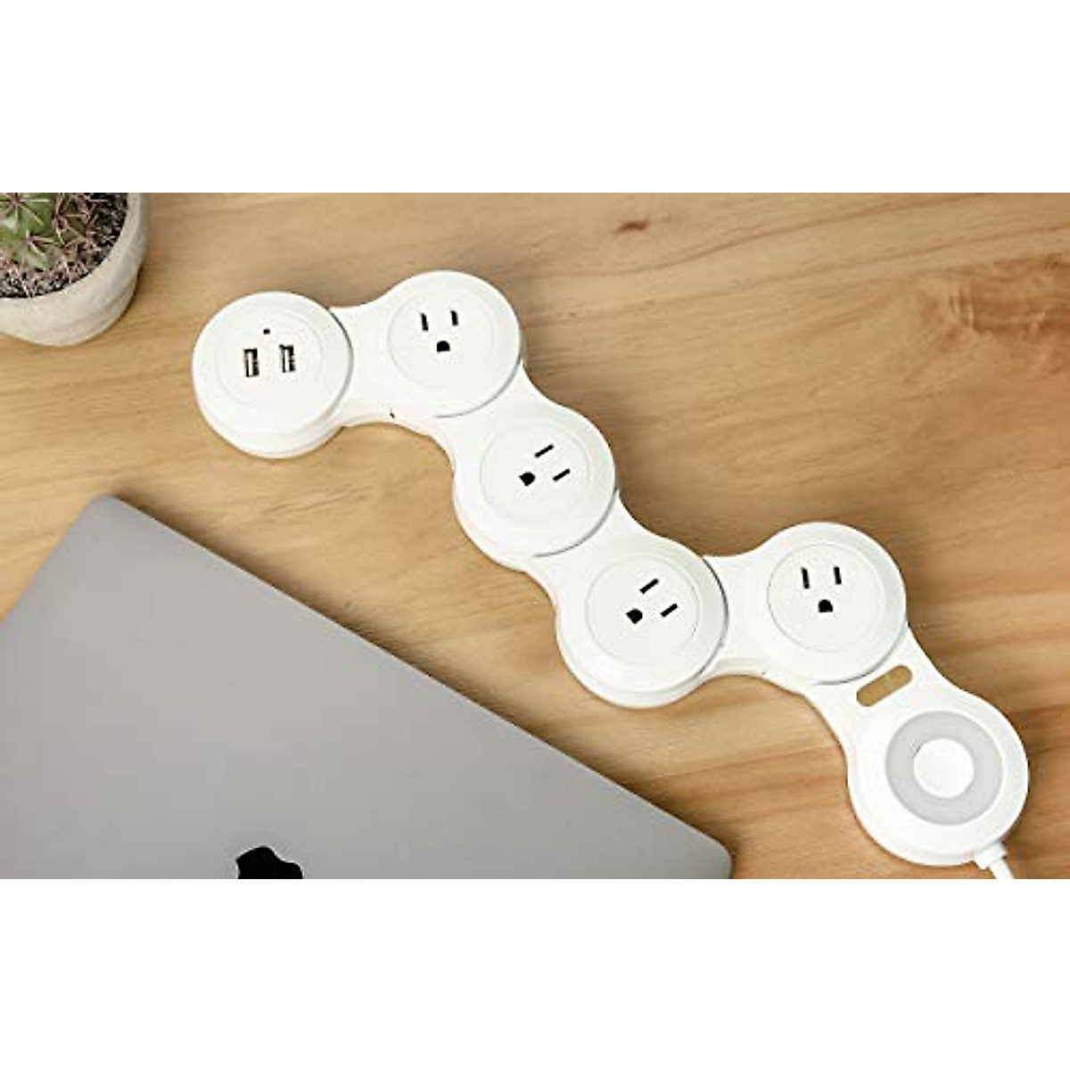 Flexible Surge Protector Power Strip, 6 Feet Long Cord 4 Outlets 2 USB （10V/13amp Flat Plug） with Overload Protection Extension Cord,Suitable for Home Office Travel,White