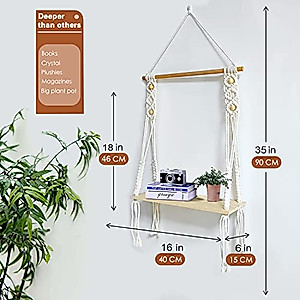 Axgo Macrame Hanging Shelves, Handmade Bohemian Woven Hanging Shelves Macrame Wall Hanging Shelf 16" x 6" Boho Wall Decor for Books Photos Collectibles Small Plants Perfumes