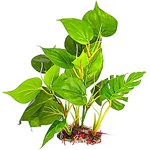 SunGrow 10" Plastic Leaf Plant, Heavy-Duty Ceramic Base, Hiding Spot for Fish, Betta, Angelfish, Gold Fish, Frog, Python, Reptiles, Amphibians