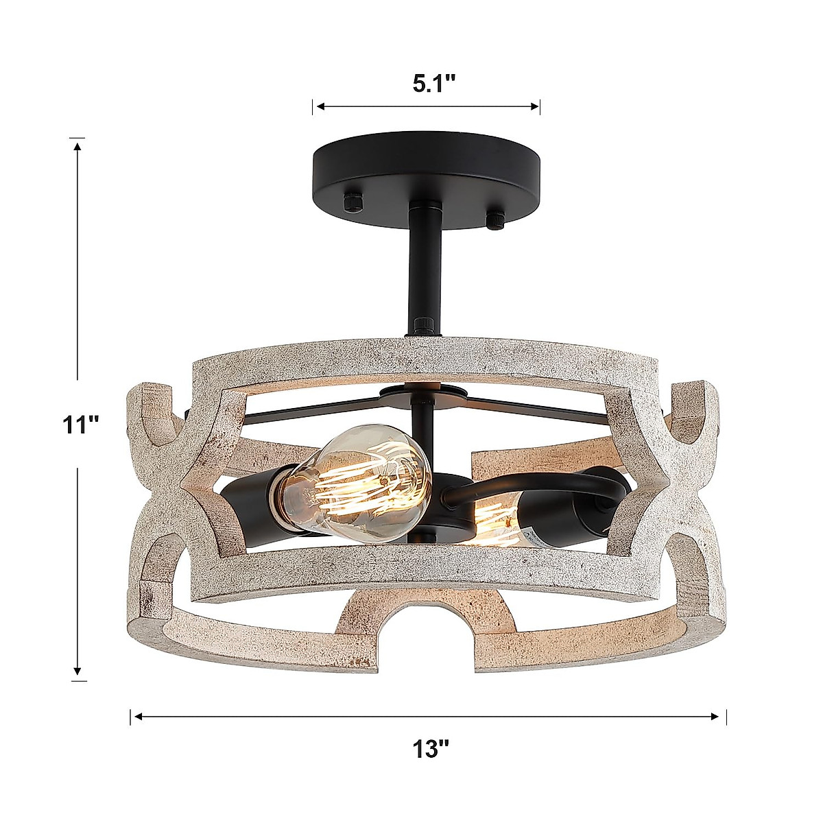 9MMML Flush Mount Ceiling Light, Wood Drum 2 Lights Ceiling Light Fixtures, Rustic Farmhouse Ceiling Lamp for Entryway Hallway Bedroom,E26