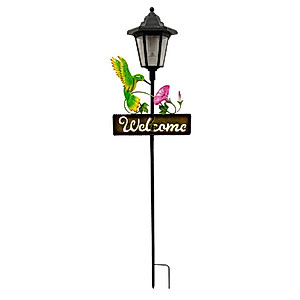 Crosslight Hummingbird Welcome Sign LED Waterproof Outdoor Garden Stake Light - Decorative Electronic Light Garden Decor for Yard, Lawn, Patio, Deck, Pathway, Pond, Backyard
