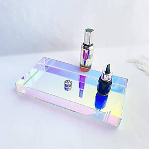 Lemonadeus Acrylic Tray Iridescent Makeup Tray Acrylic Bathroom Tray Lucite Tray Holographic Decor Tray Rainbow Tray (Rainbow)