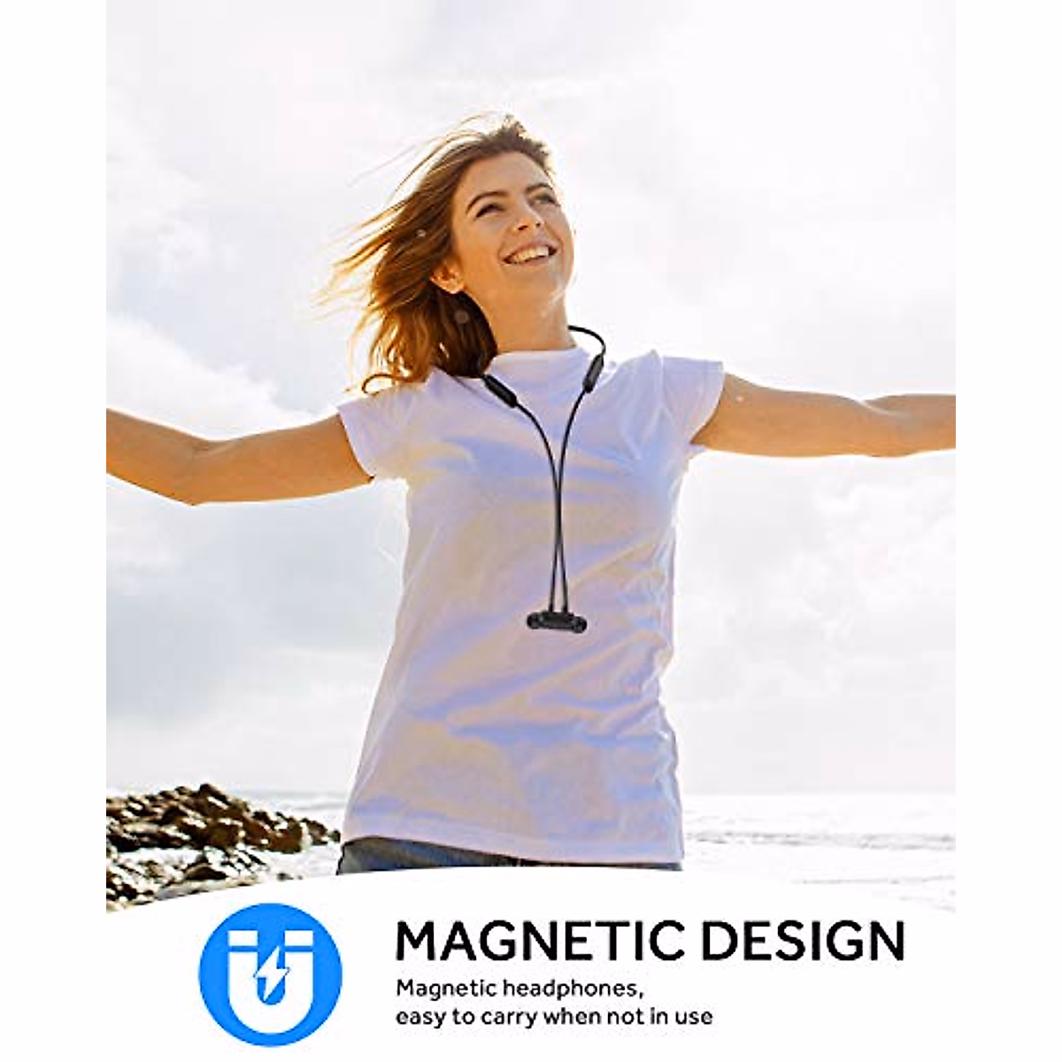 Yamipho Bluetooth Headphones Wireless Earbuds - HiFi HD Stereo Bluetooth 5.0 Earphones Neckband Sports Headsets for Workout Gym, IPX7 Waterproof CVC 6.0 Noise Cancelling 12 Hours Playtime