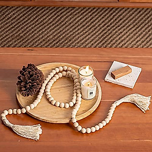 DECORKEY Farmhouse Wood Beads Garland Decor, 58 Inch Wooden Beads for Boho Home Decor with Tassels, Rustic Country Decor for Table, Wall, Shelf, Tray, Vase, Living Room, Bedroom, Summer