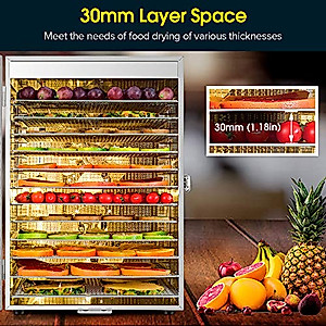 Kwasyo Food Dehydrator Machine, 12 Trays ALL Stainless Steel, Dual fan 360° Efficient Drying, 24H Adjustable Timer & 68℉ to 194℉ Temperature Control, Overheat Protection, Food Dryer for jerky meat fruit vegetable Pet Treats, 800W