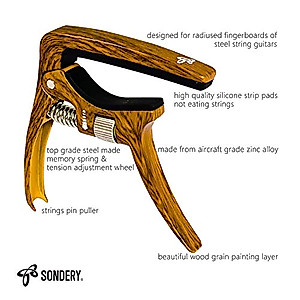 Sondery Guitar Capo Trigger Tension Adjustable Professional for 6 Strings Acoustic and Electric Guitars Perfect Tone on Any Fret with Guitar Bridge Pin Puller