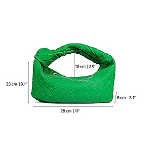 CINQ Boutique - Imported Genuine Leather Woven Knot Designer Women Shoulder Handbag - Green With Gold Accents - 1 Count