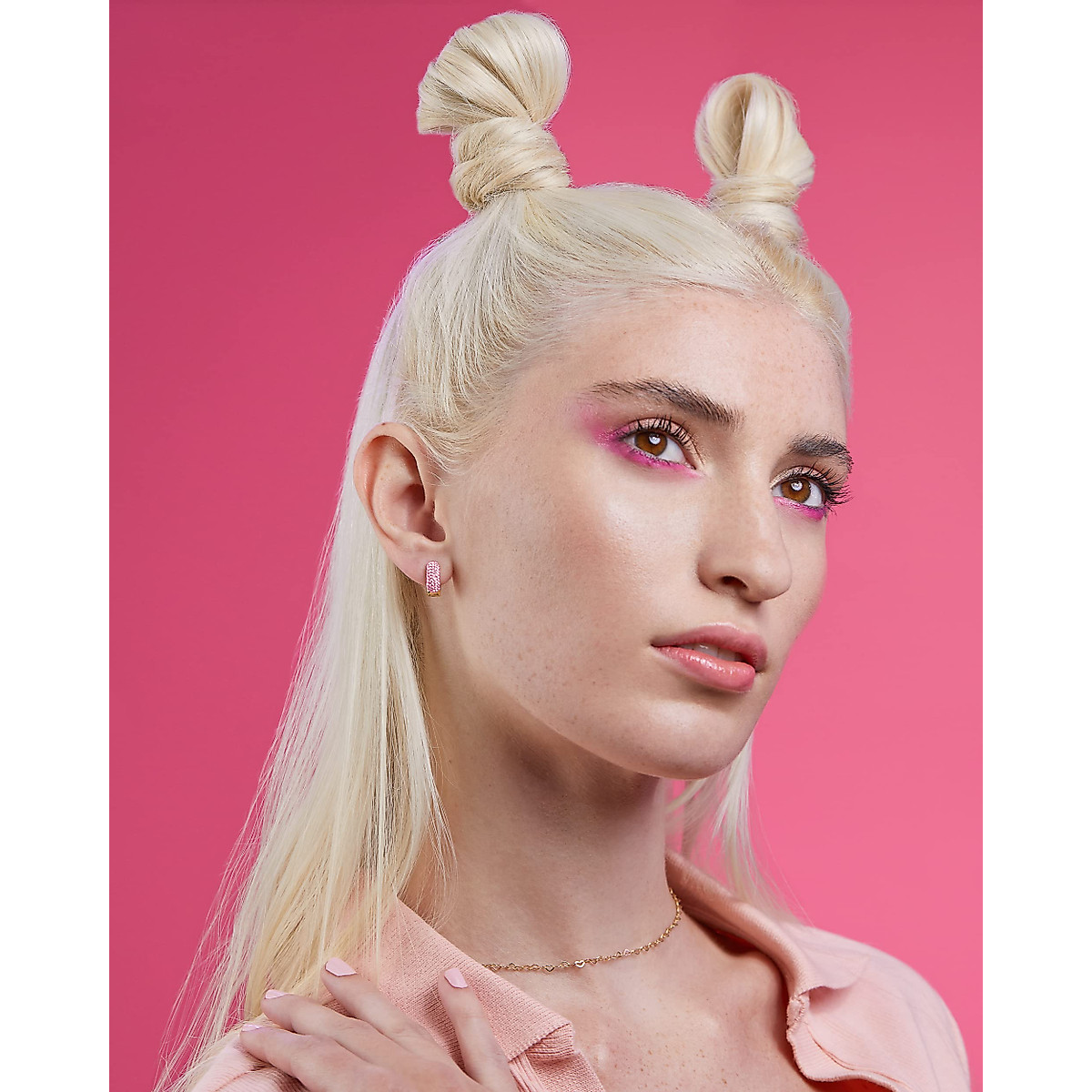 MILLA Neon Colorful Hoop Earrings - Sparkly Red Hoop Earrings, Cute Pink Hoop Earrings, Tiny Purple Earrings for Women, Royal Blue Earrings for Women & More (October - Pink)