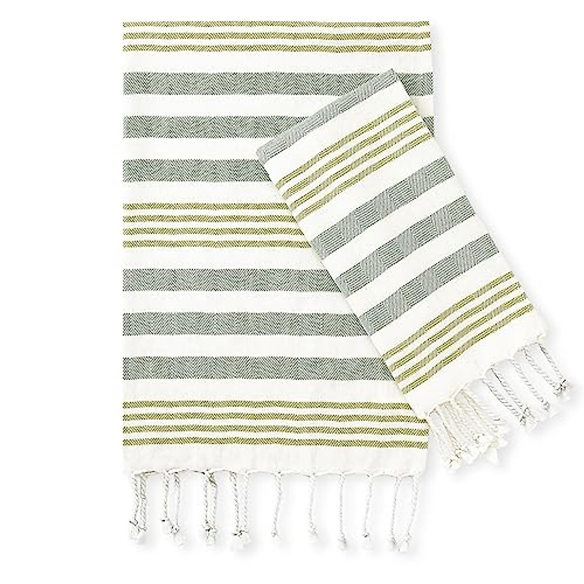 Folkulture Hand Towels for Bathroom, Set of 2 Decorative Hand Towels with Hanging Loop, 100% Cotton Turkish Hand Towels Set or Boho Hand Towels for Kitchen 16" x 30" Inches (Fiji - Sage Green)