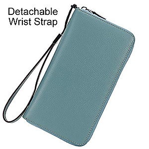 Lavemi Women's RFID Blocking 100% Leather Large Capacity Zip Around Wallet Phone Holder Clutch Travel Purse Wristlet(Large Size Light Green)