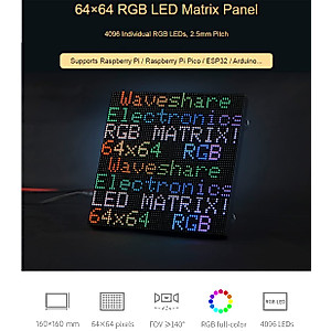 64x64 4096 Pixels RGB Full-Color LED Matrix Panel 2.5mm Pitch, Adjustable Brightness Chainable Design,Display Text/Colorful Image/Animation, Compatible with Raspberry Pi / Raspberry Pi Pico / ESP32