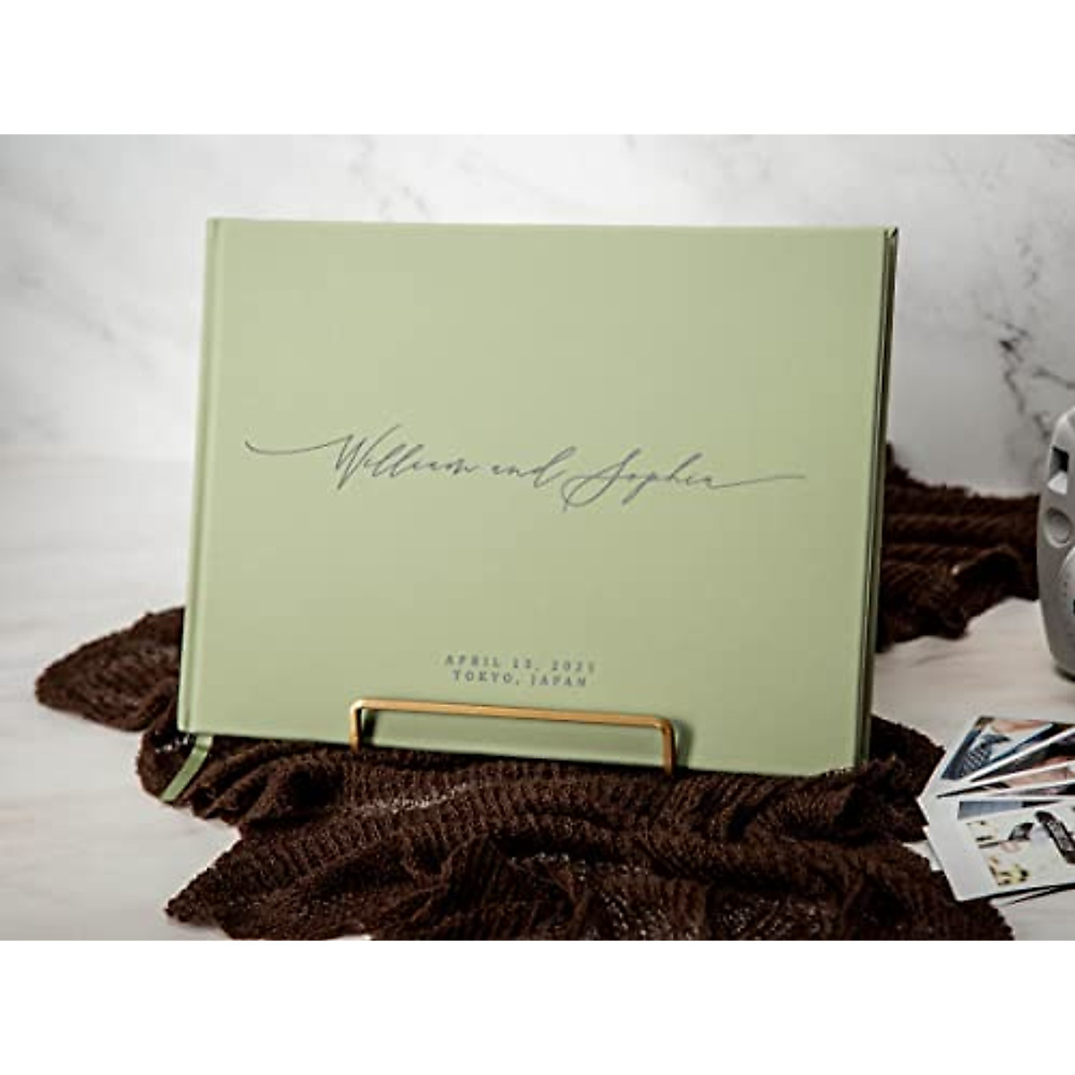 MUUJEE Personalized Guestbook in Sage - Premium Custom Modern Guest Book for Wedding Reception, Birthday Party or Events w/Bookmark Blank Pages for Signing 11.5 x 8.5 inches