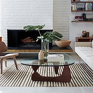 Rimdoc Triangle Coffee Table Modern Noguchi Vintage End Table, Solid Wood Base and Clear Glass Top Accent, for Living Room, Patio(Dark Walnut)