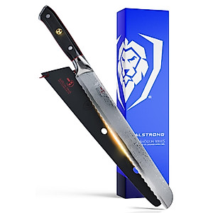 DALSTRONG Serrated Bread Knife - 10.25 inch - Shogun Series - Deli Bagel Knife - Damascus AUS-10V Japanese Super Steel - Bread Slicer Cutter Gift - Slicing Knife - Vacuum Treated - G10 Handle - Sheath