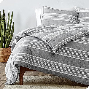 Bare Home Queen Size - Premium 1800 Super Soft Duvet Covers Collection - Lightweight, Soft Textured Bedding Duvet Cover (Queen, Stripe - Heathered Charcoal)