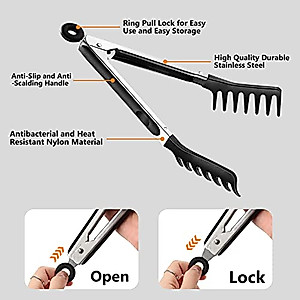 2 Pieces Spaghetti Spoon and Pasta Tong,Non-stick 13-Inch Silicone Spaghetti Fork and 9.8-Inch Stainless Steel Handle Spaghetti Tong Food Clip for Spaghetti Noodle