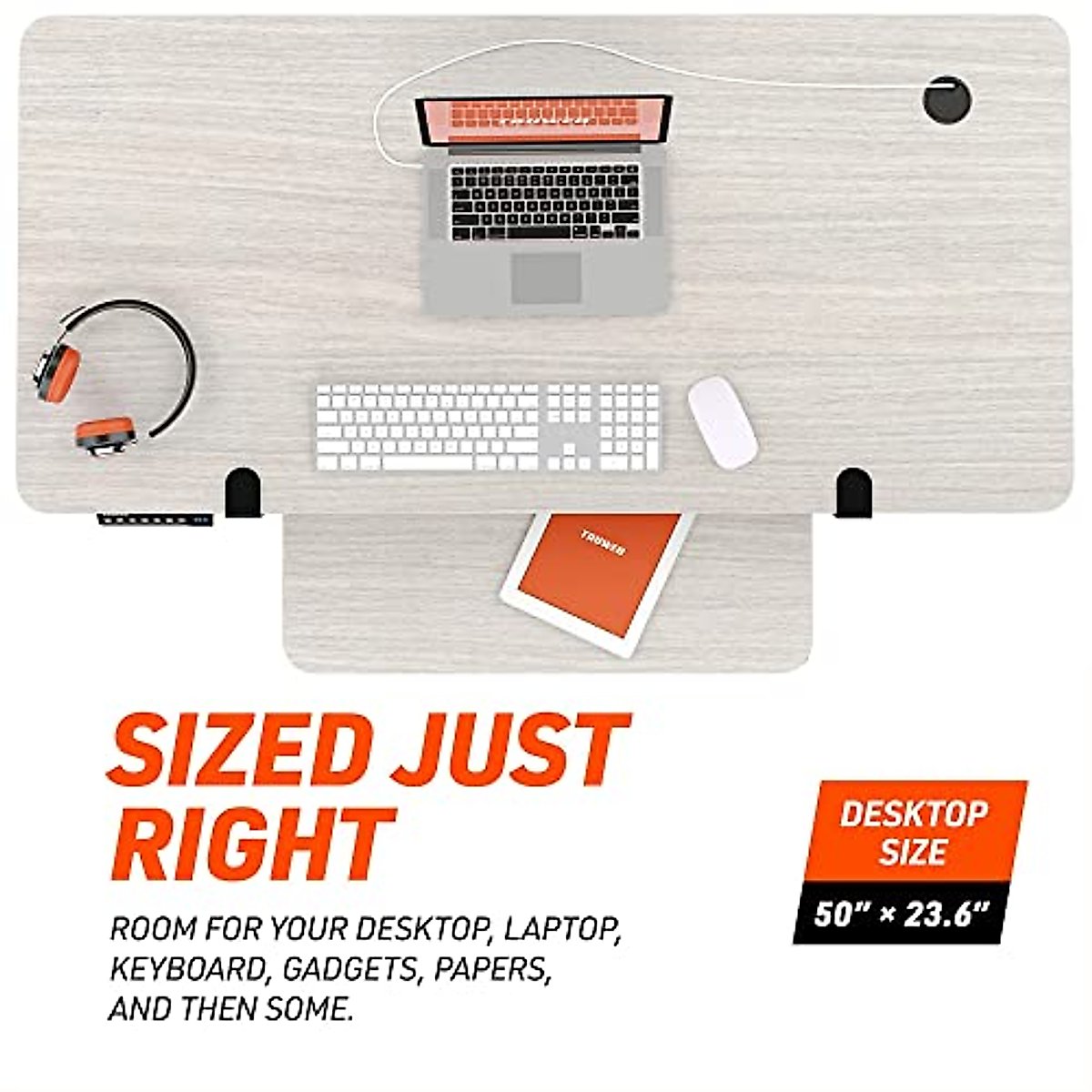 Truweo Adjustable Electric Standing Desk – 50 x 23.6 inches Sit to Stand Office Desk with Cable and Sliding Keyboard Tray – 3 Controlled Memory Height Settings – Anti-Scratch Surface – Grey