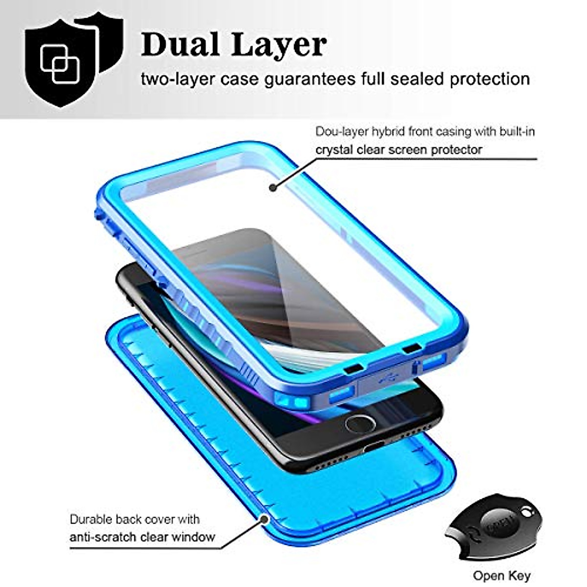 SPORTLINK Waterproof Case for iPhone SE 3rd 2022/iPhone SE 2nd 2020/iPhone 7/8 - Full Body Shockproof Dustproof Phone Screen Protector Rugged Waterproof Case for iPhone SE3/SE2/7/8 (Blue)