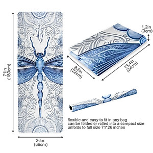 GOODOLD Dragonfly Pattern Yoga Mat, 71 x 26 Inch Non-slip Yoga Mats Folding Travel Exercise Mat Indoor Outdoor Gym Pilates with Storage Bag for Women Men