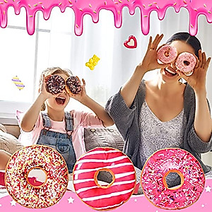 3 Pieces Donut Round Throw Pillow 16 Inch Pink Donut 3D Digital Print Pillow Cute Doughnut Shaped Funny Pillows Soft Plush Food Stuffed Decor Comfortable Cushion for Floor Chair Couch