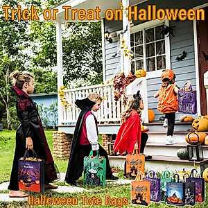 Halloween Trick or Treat Bags, Large Halloween Tote Bags with Handles Halloween Candy Bag Reusable Non-Woven Halloween Bag for Gifts Wrapping, Trick or Treat, Halloween Party Supplies 15"×11.8"×3.9"