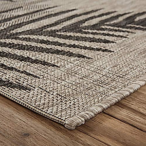 Lr Home Ox Bay Celeste Coastal Palm Leaf Indoor/Outdoor Area Rug, Beige/Black, 1'10" x 3'