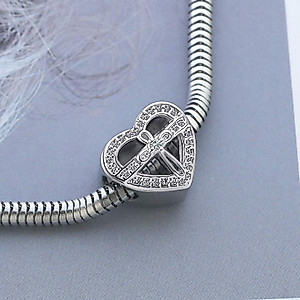 TGLS Cross Religious With God All Things are Possible Heart Bible Quotes Charms Crystal Bead Compatible with Pandora Charms Bracelets