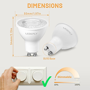 LEDEPLY Dimmable LED GU10 Bulbs, 5W=50W, 2700K Warm White, 38° Beam Angle, 470lm, Mini LED Reflector Floodlight Bulb, LED Spotlight for Track Lighting, Living Room, Kitchen Range Hood, 6 Pack