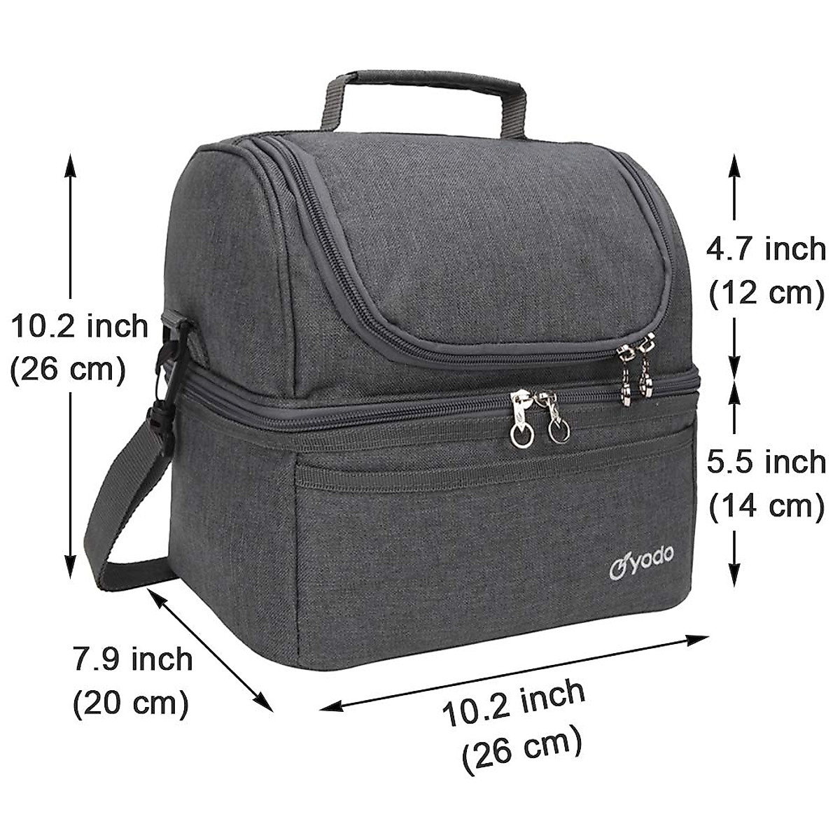 yodo Large Lunch Bag Double Layer Cooler Tote Bag for Adult Women and Men - Idea for Beach, Picnics, Road Trip, Meal Prep, Everyday Lunch to Work, Gray