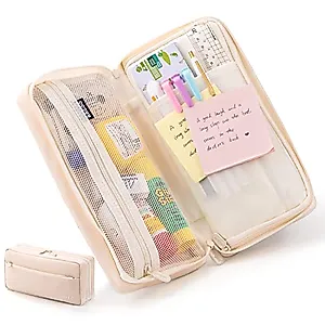 EASTHILL Big Capacity Pencil Case Pencil Pouch School Supplies for College Students Office Simple Stationery Pencil Holder Bag Teen Girls Women-Beige